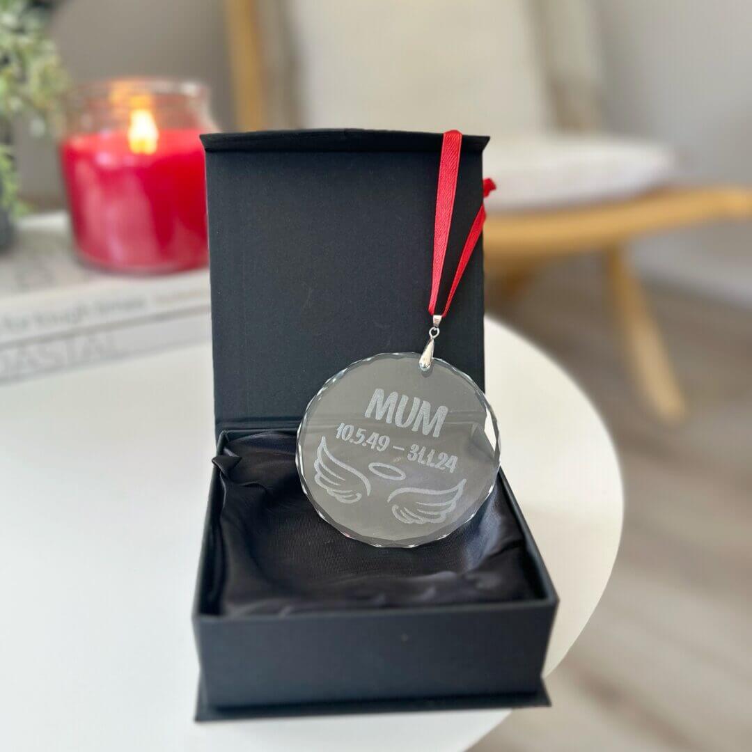 Memorial Ornament For Christmas - Engraved Crystal -Chain Valley Gifts